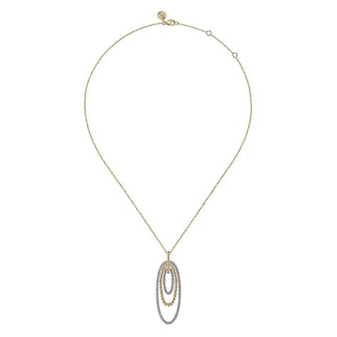 14k White Yellow Gold Multi Oval Bujukan Diamond Pendant Necklace