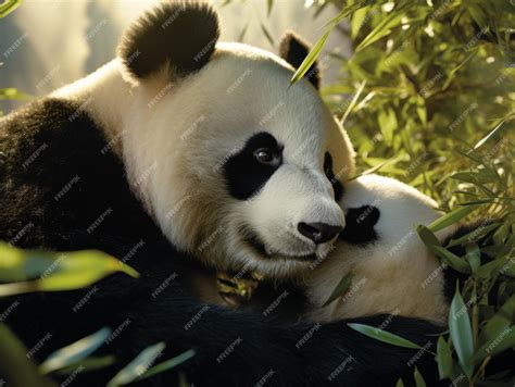 Premium Photo Panda Cuddling Her Cub