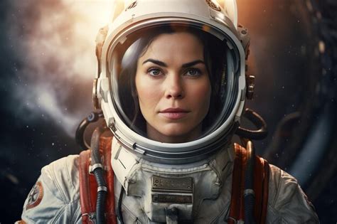 Premium Ai Image Portrait Of A Female Astronaut In A Protective Spacesuit Generative By Ai