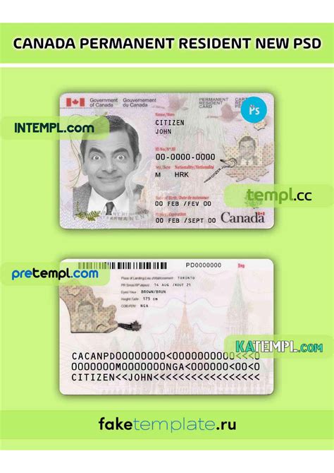Canada Permanent Resident Card Psd Template Version 2 By Innntemmpl