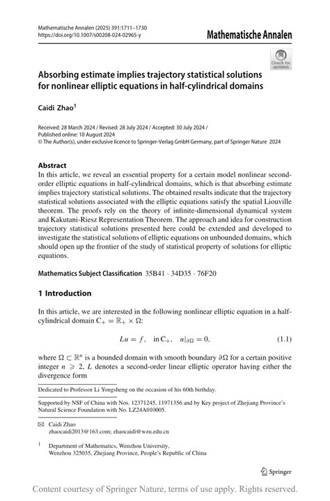 Absorbing Estimate Implies Trajectory Statistical Solutions For Nonlinear Elliptic Equations In