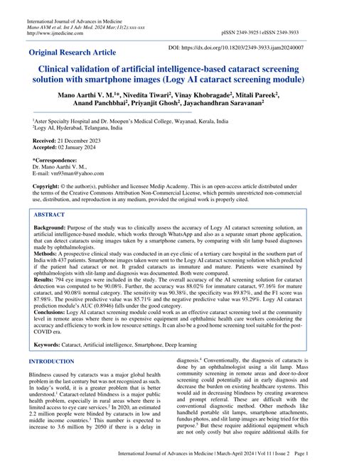 Pdf Clinical Validation Of Artificial Intelligence Based Cataract Screening Solution With