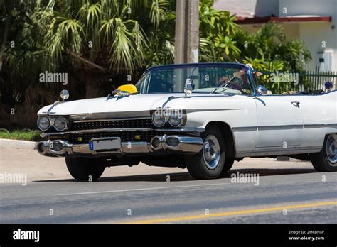 American White Cadillac Classic Caron The Road In Varadero Cuba Serie