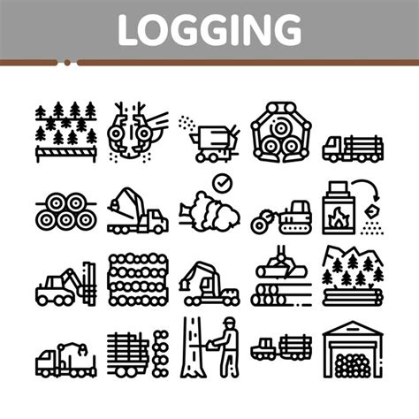 Premium Vector Wood Logging Industry Collection Icons Set Vector