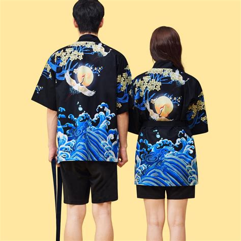 달밤에 파도 두루미 유카타 가운학 야쿠자 하피 Bg473 반티 공식 사이트