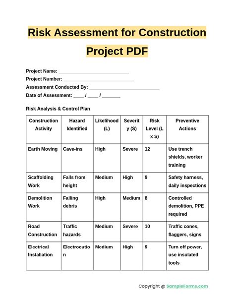 Construction Risk Assessment Template 4 Free Templates