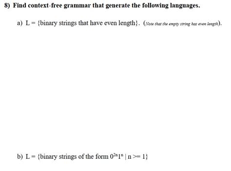 Solved 8 Find Context Free Grammar That Generate The