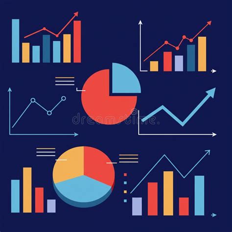 A Collection Of Colorful Data Visualizations On A Dark Blue Background Includes Bar Stock