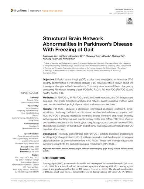 Pdf Structural Brain Network Abnormalities In Parkinsons Disease With Freezing Of Gait