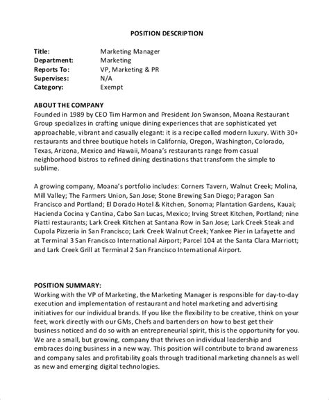 Free 11 Sample Marketing Job Descriptions In Pdf Ms Word