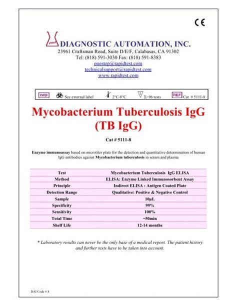 Mycobacterium Tuberculosis Igg Tb Igg Elisa Kits Rapid Tests