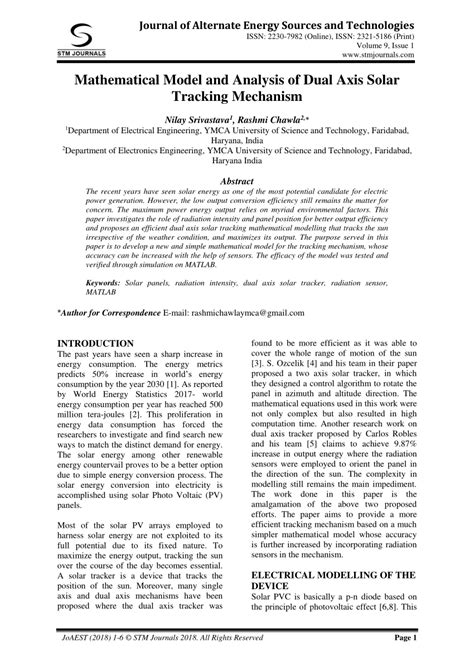 PDF Mathematical Model And Analysis Of Dual Axis Solar Tracking Mechanism