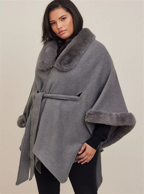 Plus Size Fur Trim Ruana Torrid
