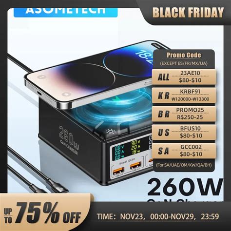 ASOMETECH 260W GaN Charger Digital Display Desktop USB Type C Charger