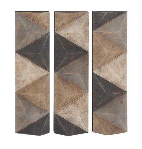 DecMode Farmhouse Carved Wood Triangle Tiles Pattern Wall Décor with Brown Gray Finish 11 W x