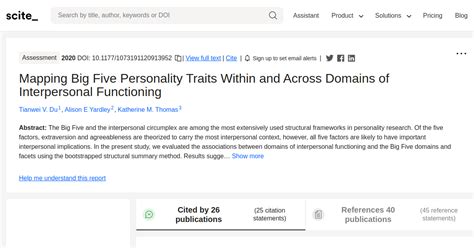 Citation Report Mapping Big Five Personality Traits Within And Across Domains Of Interpersonal
