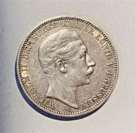 3 MARK PREUSSEN 1909 A Wilhelm II Kaiserreich Silber Ss EUR 2 00