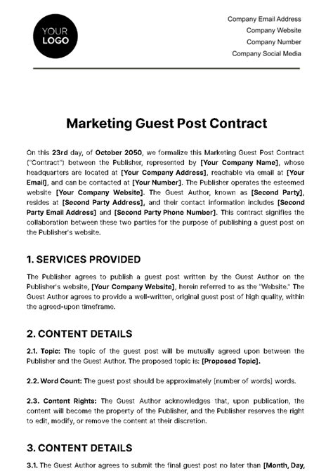 Free Marketing Guest Post Contract Template To Edit Online