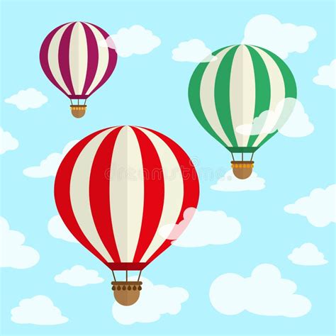 Vlak Ontwerp Hete Luchtballon In De Hemel Met Wolkenachtergrond Stock