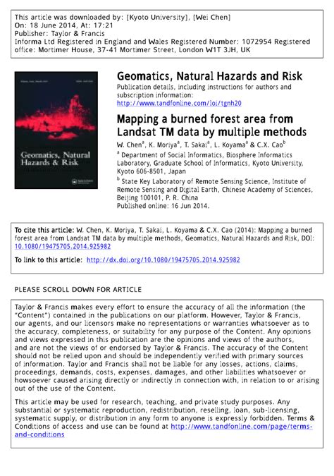 Pdf Mapping A Burned Forest Area From Landsat Tm Data By Multiple Methods
