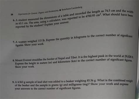 Solved A Student Measured The Dimensions Of A Table And Chegg