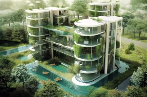 Premium Ai Image Sustainable Green Building With An Onsite Water Treatment And Purification