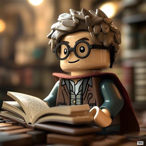 A Lego Man With Glasses Reading A Book Premium Ai Generated Image