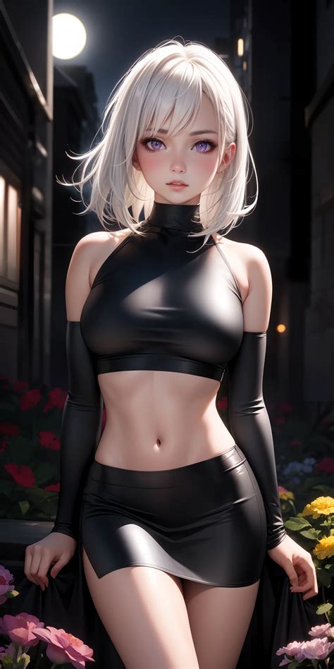 Realistic Girl White Hair Purple Eyes Glowing Eyes SeaArt AI