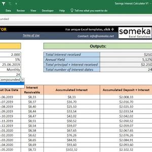 Excel Savings Interest Calculator Personal Tools Simple Compound Interest Savings