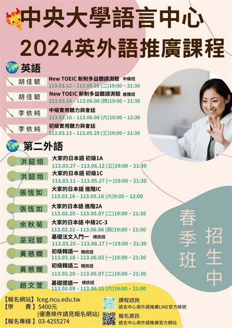 2024春季班英外語推廣課程招生中 中央大學語言中心英外語推廣部