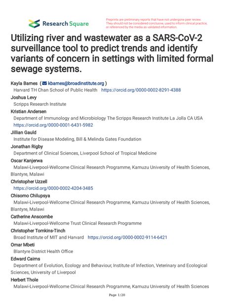 PDF Utilizing River And Wastewater As A SARS CoV Surveillance Tool To Predict Trends And