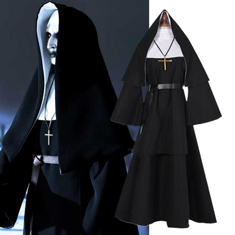 ชุดคอสเพลย์ The Nun Valak ฮาโลวีน เสื้อคลุมนักบวชแม่ชีพร้อมผ้าคลุมไหล่มีฮู้ด T Cross