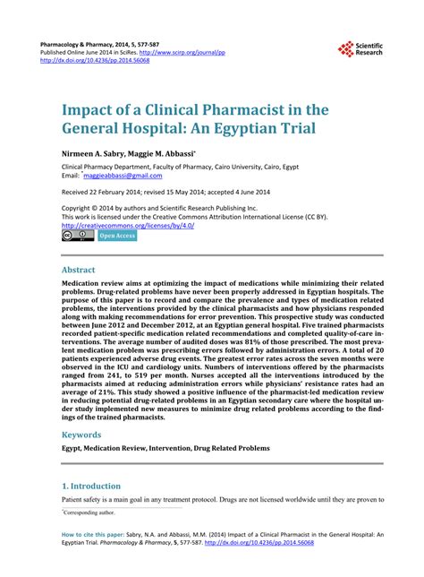 Pdf Impact Of A Clinical Pharmacist In The General Hospital An