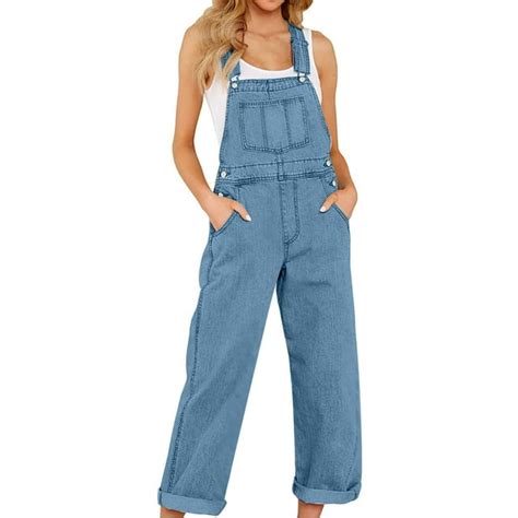 Meetotime Womens Casual Wide Leg Denim Overalls Sleeveless Baggy Bib