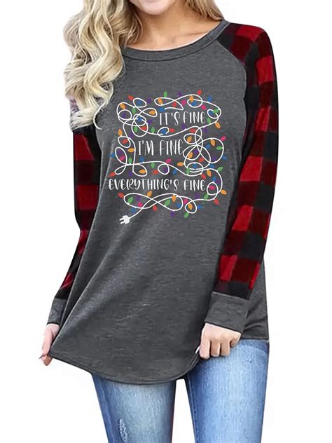 Christmas Letter Plaid Print T Shirt Casual Crew Neck Raglan Temu New