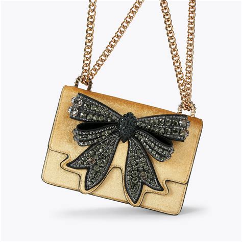Bow Small Shoreditch Gold Velvet Cross Body Bag By Kurt Geiger London