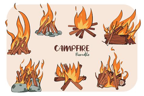 캠프 파이어 번들 만화 캠핑 대상 벡터 우드 및 윤곽선이있는 돌 0명에 대한 스톡 벡터 아트 및 기타 이미지 0명 Brand Name Video Game 개념