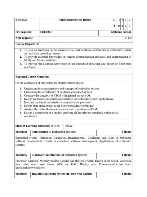 Syllabus Pdf Embedded System Operating System