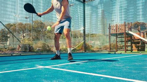 Sports Tennis Court And Man With Padel Serve For Game Match And