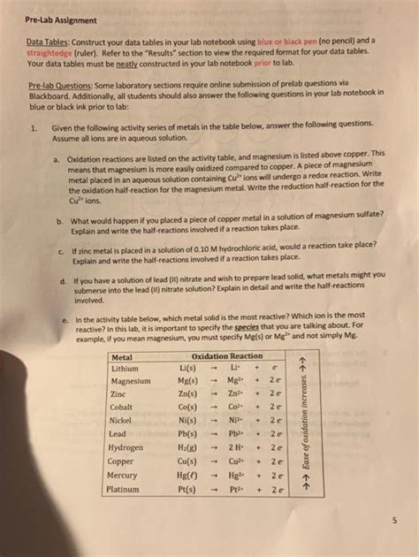 Solved Pre Lab Assignment Data Tables Construct Your Data Chegg