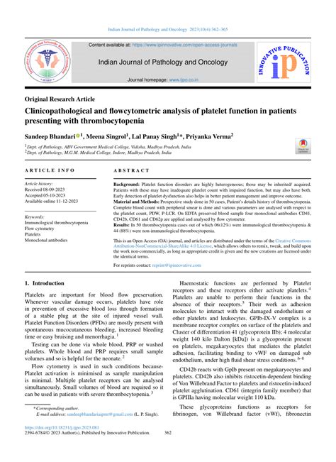 Pdf Clinicopathological And Flowcytometric Analysis Of Platelet Function In Patients