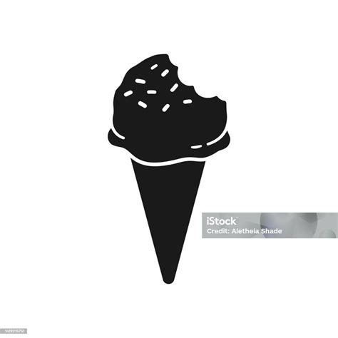 물린 실루엣으로 콘에 뿌려진 아이스크림 간단한 벡터 아이콘 로고 디자인입니다 과자 카페 메뉴 디저트 상점 또는 상점 귀여운에