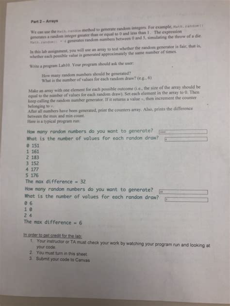 Solved Part 2 Arrays We Can Use The Math Randon Method To Chegg
