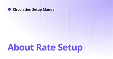 About Rate Setup Circulation Setup Manual About Rate Setup Circulation Setup Manual