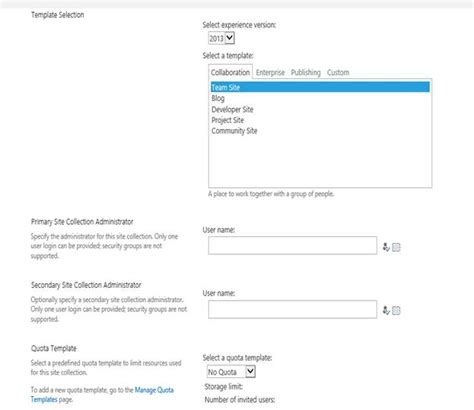 Create A Site Collection In SharePoint Central Administration