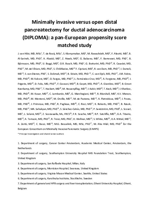 Pdf Minimally Invasive Versus Open Distal Pancreatectomy For Ductal Adenocarcinoma Diploma