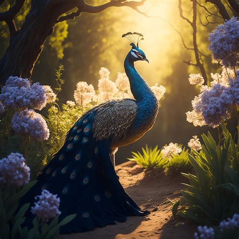 Premium Photo Cinematic Digital Illustration Of A Majestic Peacock
