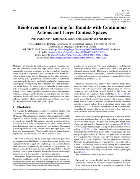 Pdf Reinforcement Learning For Bandits With Continuous Actions And Large Context Spaces