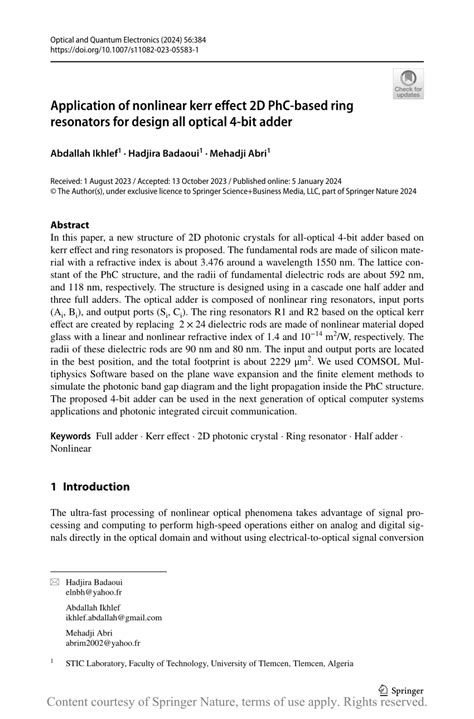 Application Of Nonlinear Kerr Effect 2d Phc Based Ring Resonators For