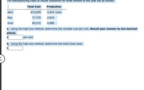 Solved A Using The High Low Method Determine The Variable